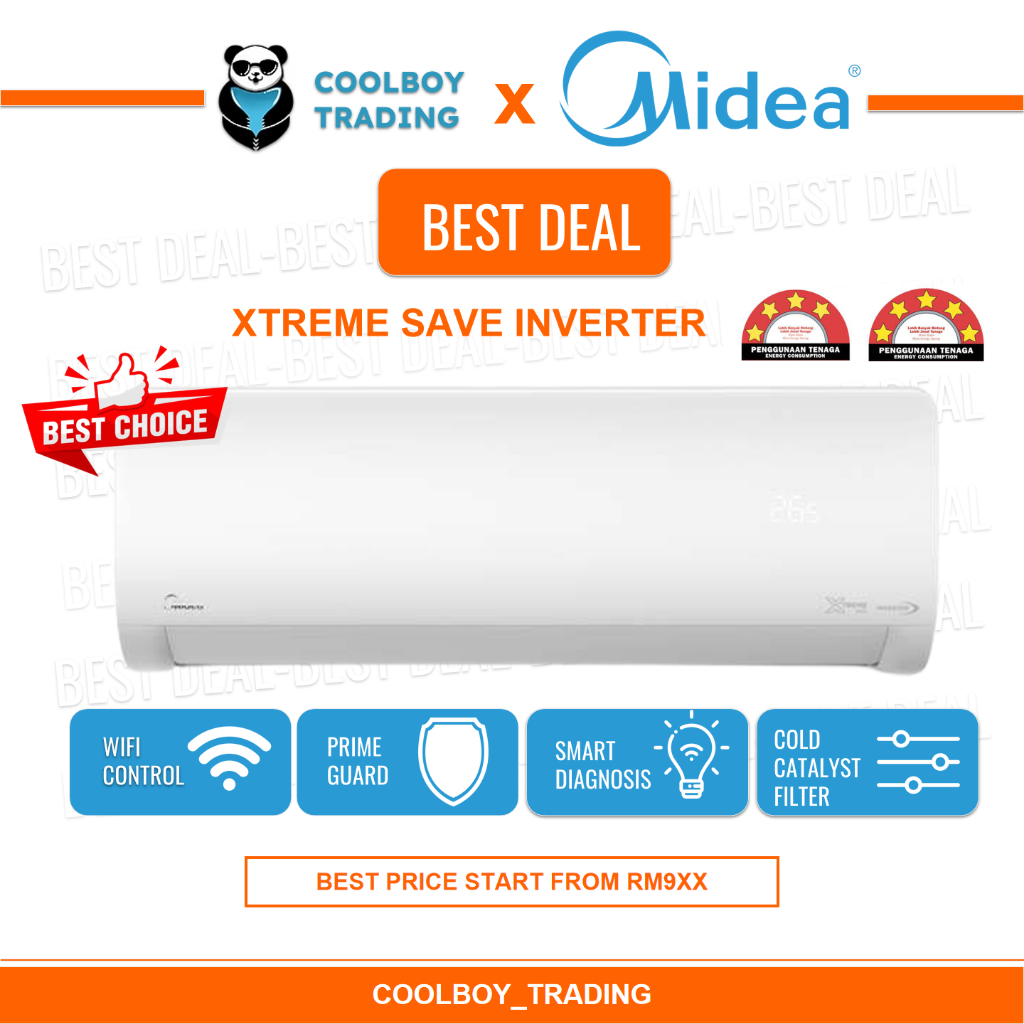 MIDEA R32 Xtreme Cool Inverter Wall Mounted Split 1HP, 1.5HP, 2HP & 2.5HP | Shopee Malaysia