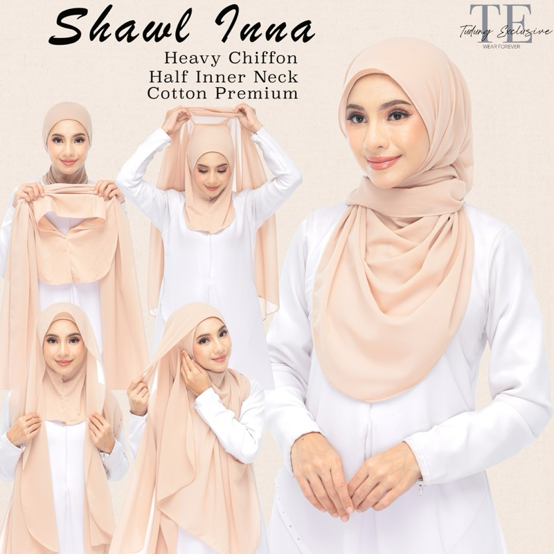 Instant Inna , Chiffon premium attach with Half inner neck kain cotton ...