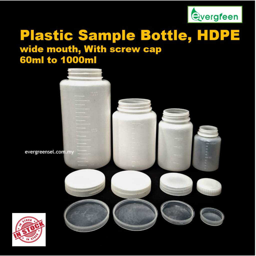 Plastic sample bottle with screw cap HDPE, wide neck, 60ml/100ml/250ml ...