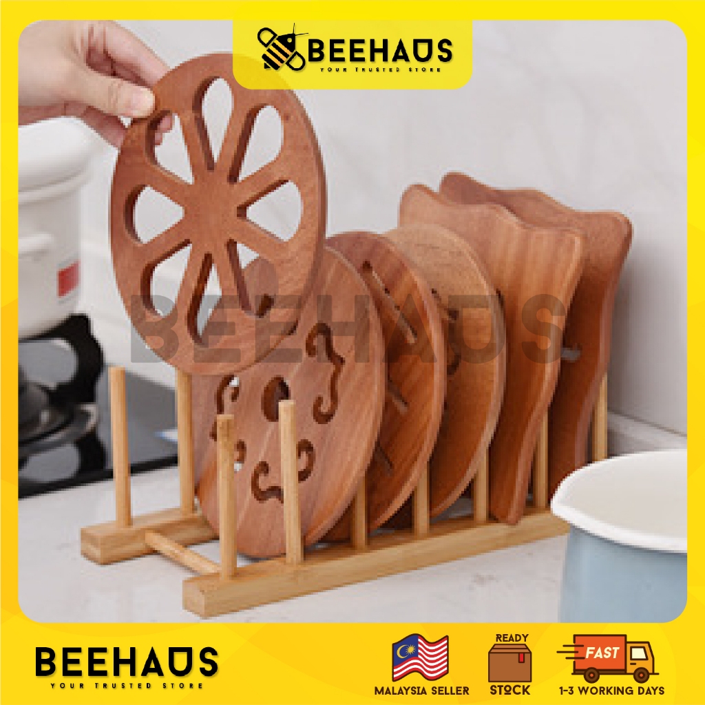 Beehaus Bamboo Plate Coaster Holder | Kitchen Wooden Dish Rack Dish ...