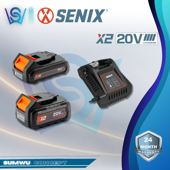 SENIX 20V Battery 2.0/4.0ah (B20X2/B40X2) & 2A Charger 20v D.C Li-ion ...