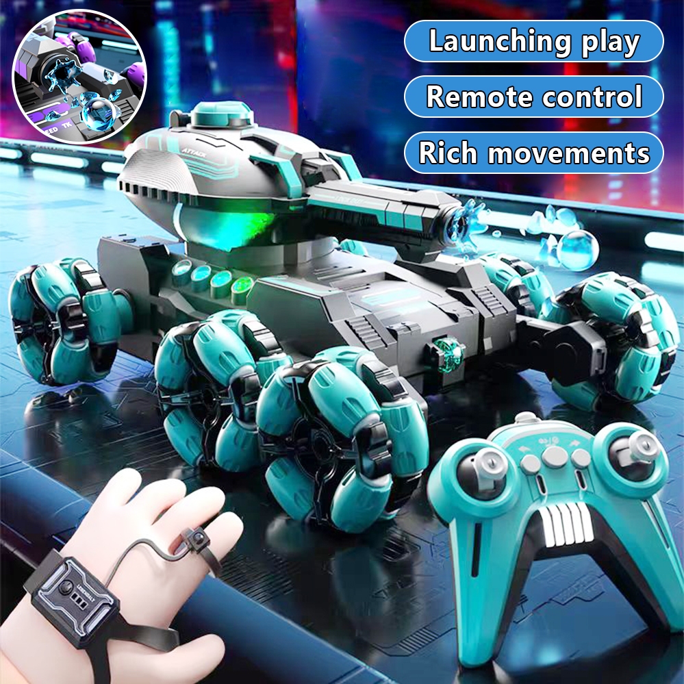 2.4Ghz Six-Turn RC Stunt Tank With Light Watch Gesture 4WD Turbo Water ...