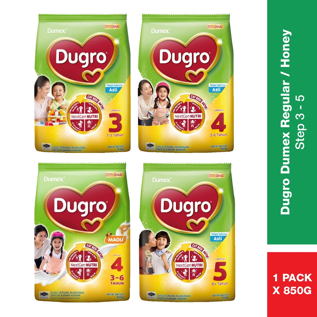 Dumex Dugro Milk Formula Step 3 / 4 / 5 Regular & Honey (850g) | Shopee ...