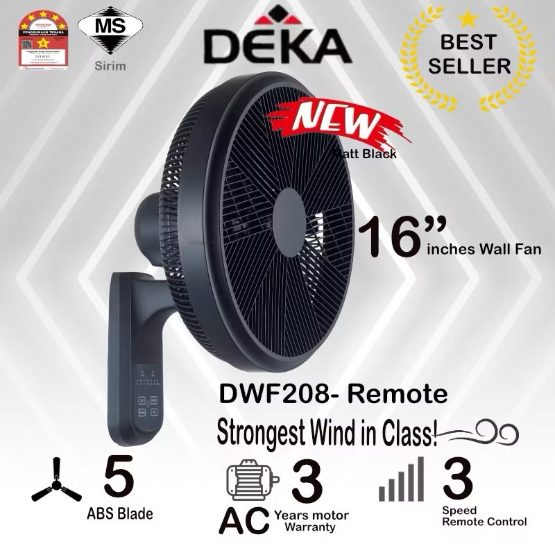 Deka DWF108 DWF208 NEW2024 DWF3 / DWF6 16 inch Wall Fan with remote ...
