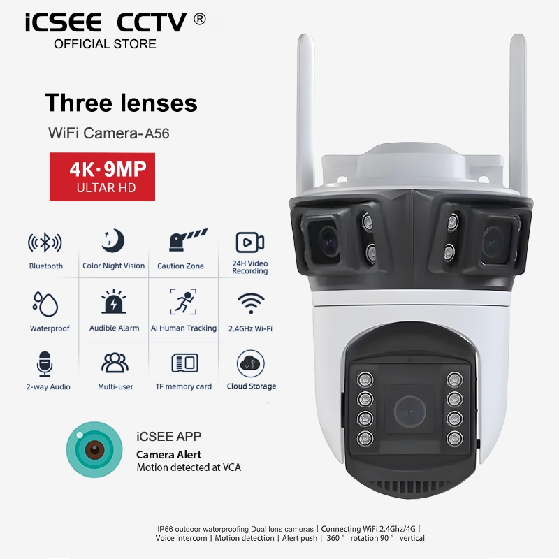 ICSEE CCTV 9MP CCTV Camera Three lenses wireless wifi CCTV Full Color ...