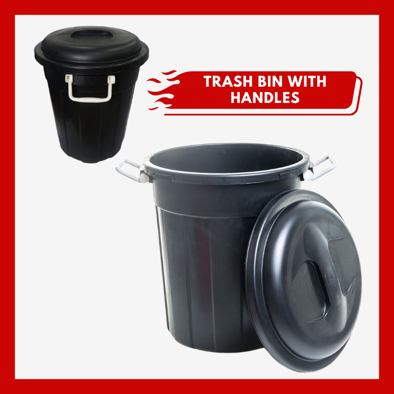 Black Fibre Garbage Dustbin Handle With Cover/Tong Sampah Hitam/Black Garbage Bin/ Tong Air ...