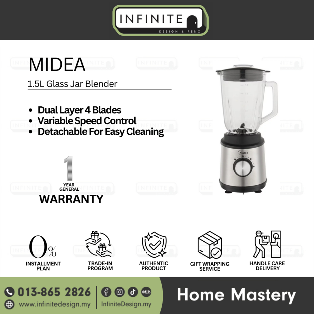 Midea MBL-6006 1.5L Glass Jar Blender (800W) | Shopee Malaysia