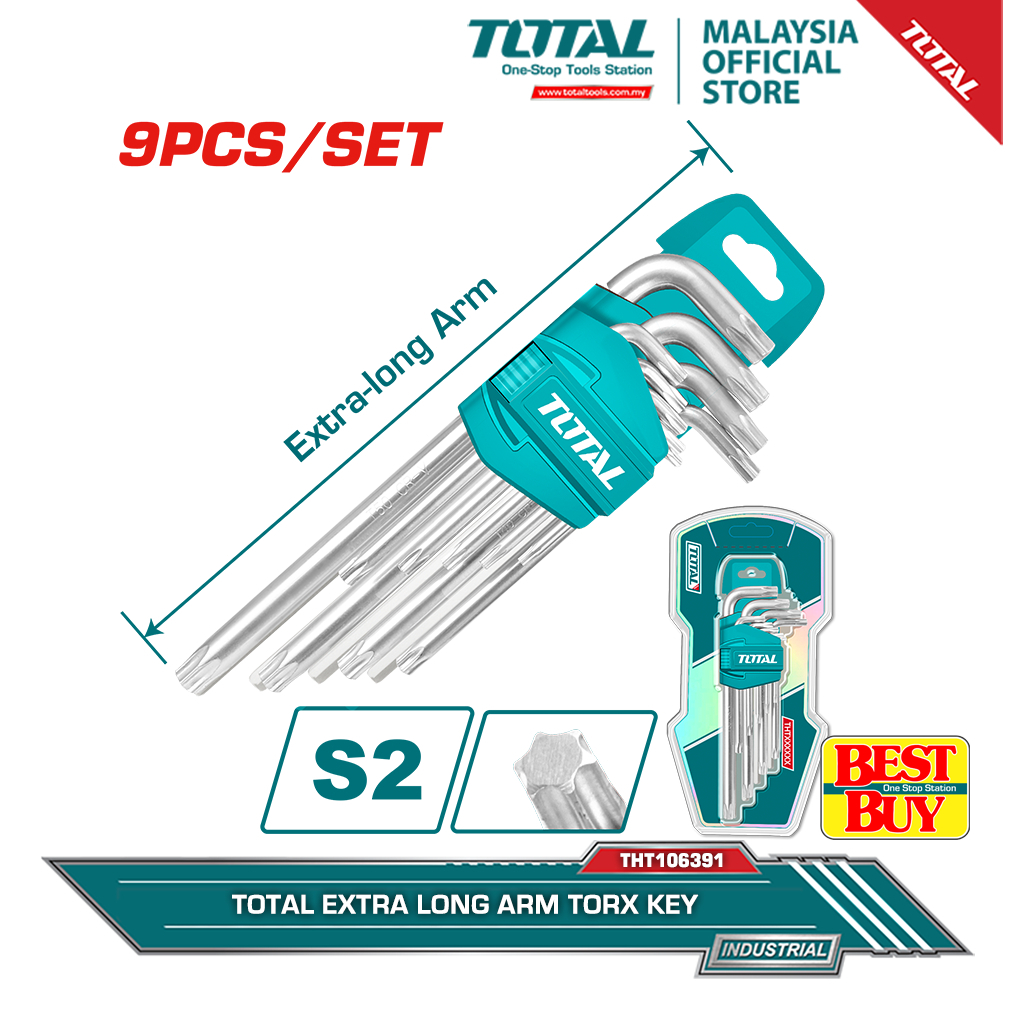 Total Tools Torx Allen Key or Star Key Wrench 9 Pcs Set (Extra Long ...
