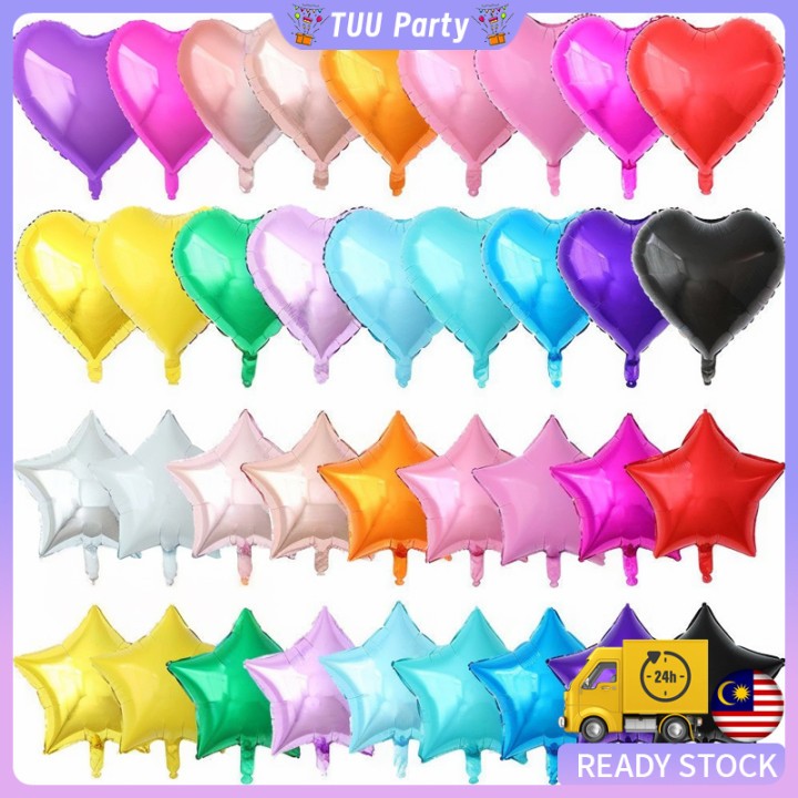 【READY STOCK】10 Inch Love Heart/Star Shaped Foil Balloon Birthday Party Graduation Anniversary ...