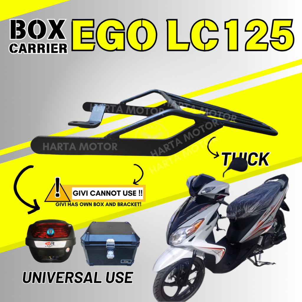 YAMAHA EGO LC 125 REAR BOX MONORACK BOX CARRIER BRACKET KAKI TABAK HEAVY DUTY PVC KOTAK BESI ...