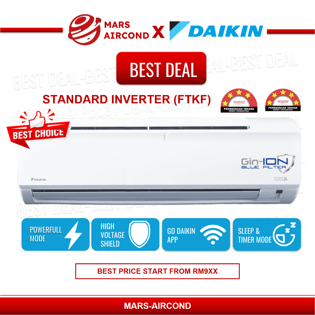 Daikin Inverter Air Conditioner Wall Mounted FTKF-B Series (1HP, 1.5HP, 2HP & 2.5HP) | Shopee ...