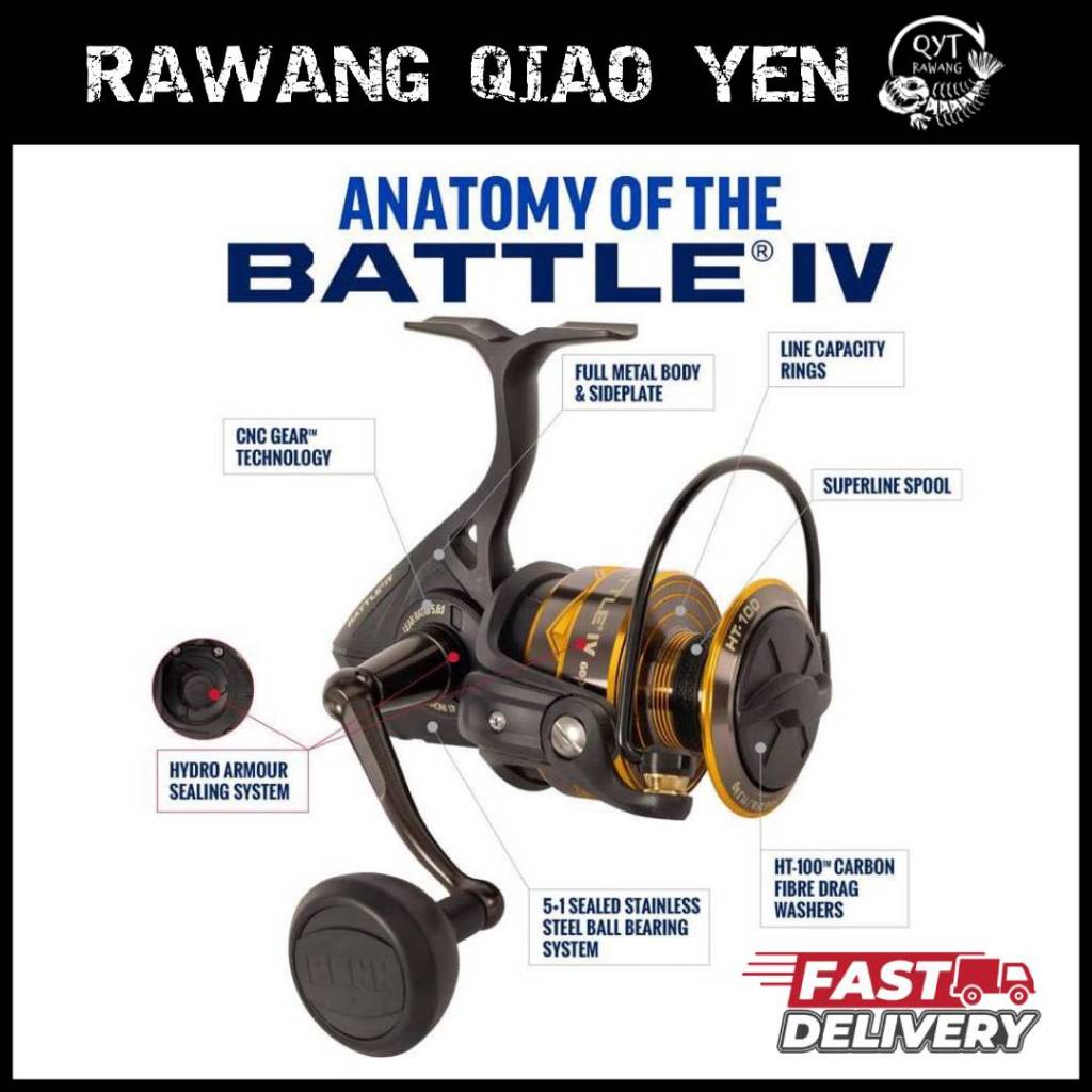 PENN BATTLE IV BTLIV SPINNING REEL BLACK GOLD / SILVER DX BATTLE4 ...
