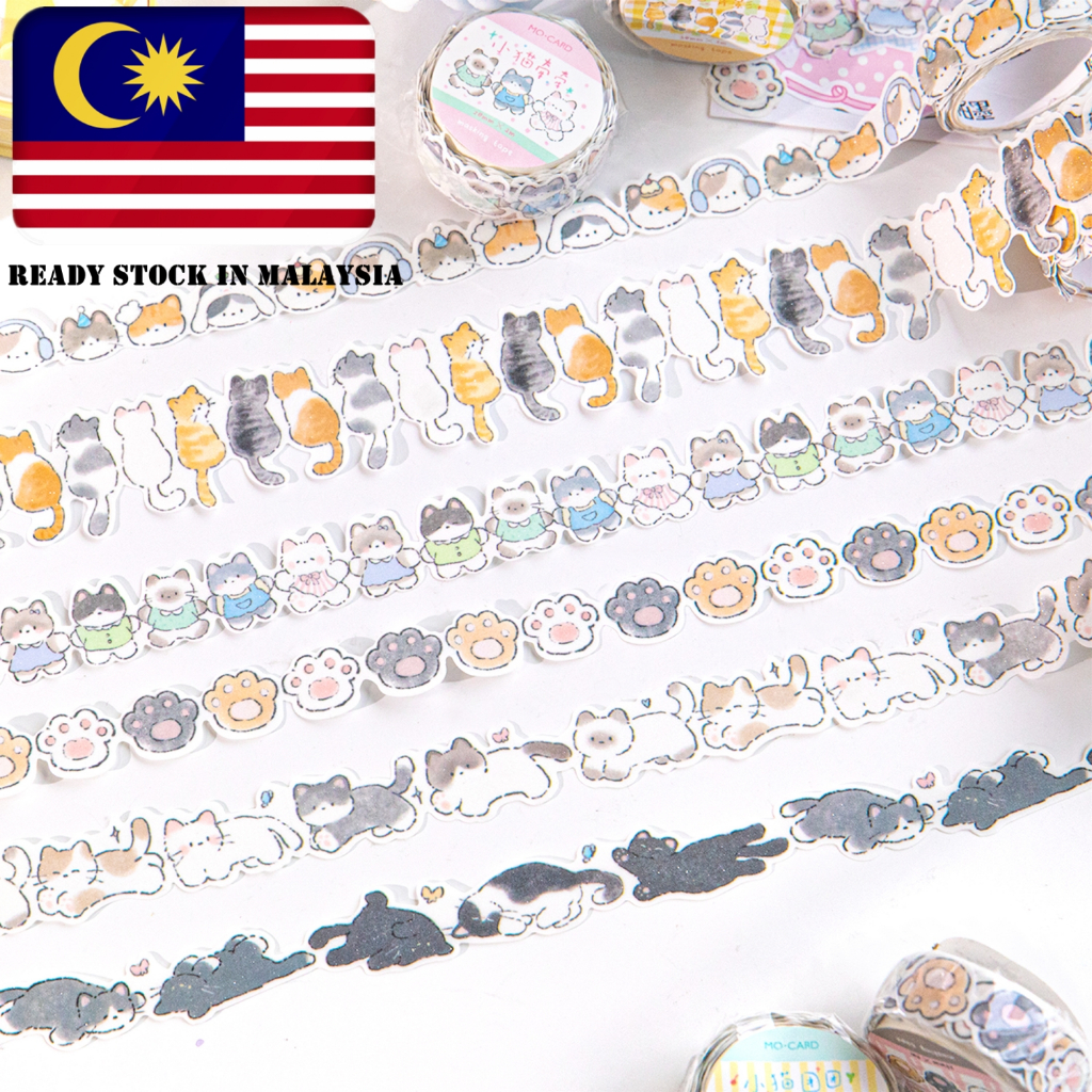 Cute Cat Cartoon Kitten Kitty Paws Glitter Masking Tape Stickers Roll ...
