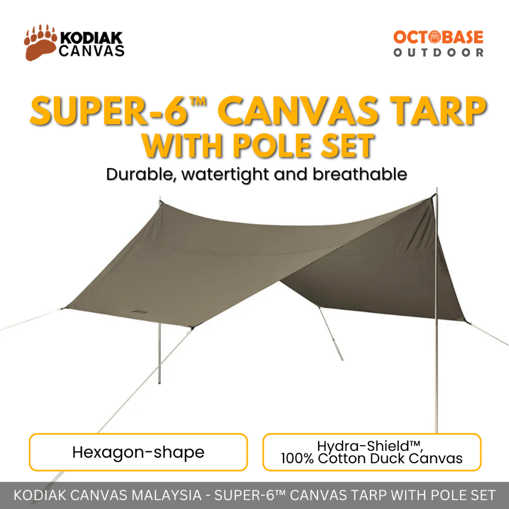 KODIAK CANVAS - SUPER-6 TARP W POLE SET FLYSHEET BREATHABLE HYDRA ...