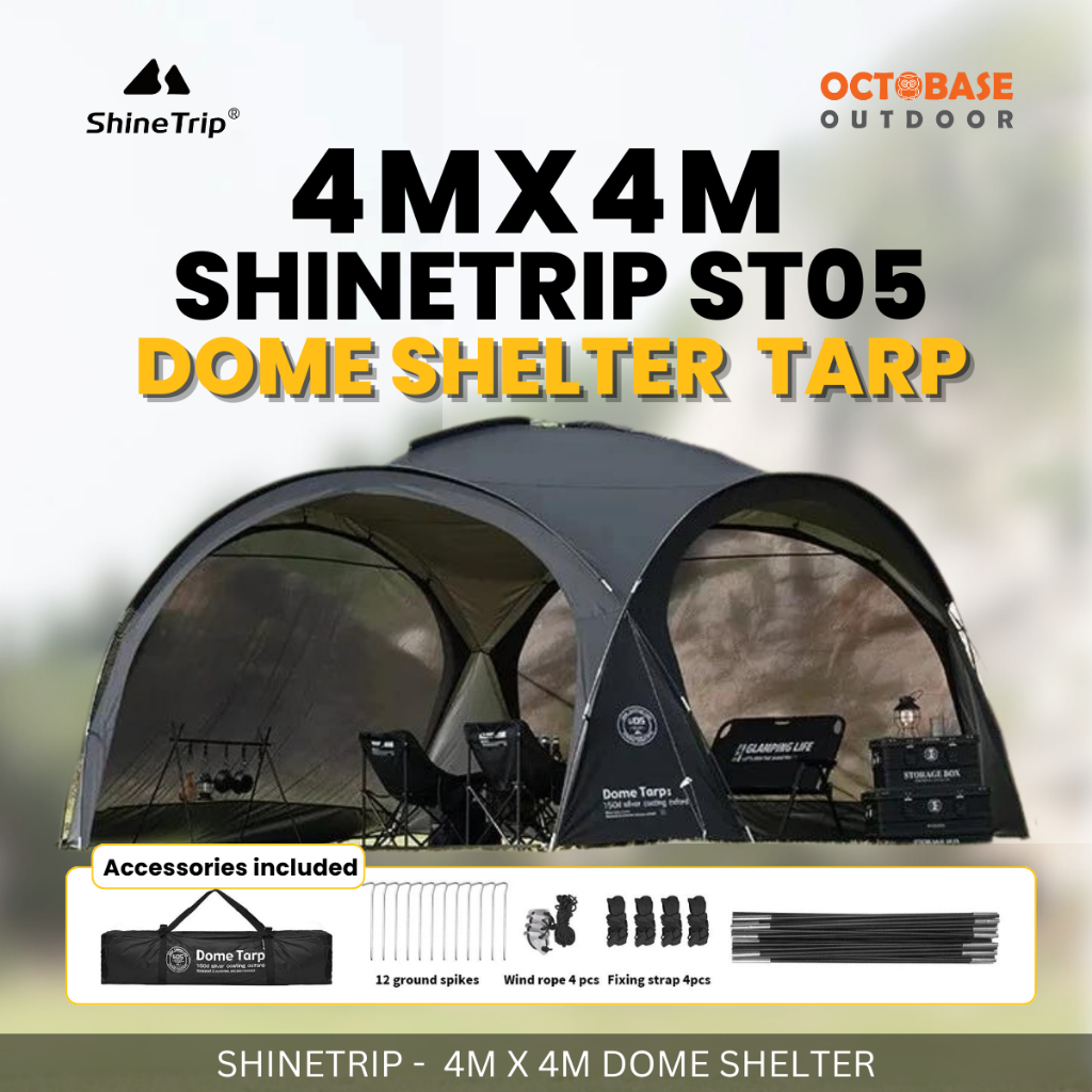 SHINETRIP - BLACK DOME SHELTER TARP 8-10P EASY SETUP WATERPROOF SHELTER ...