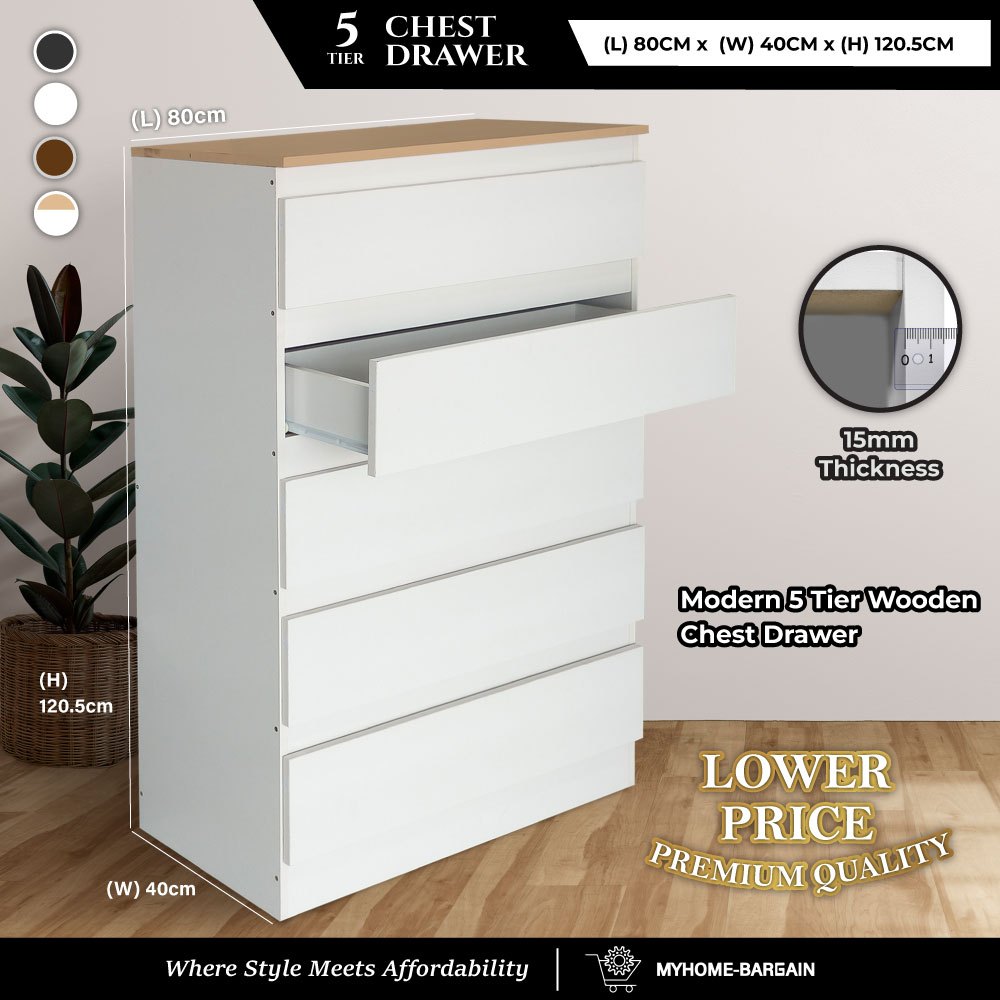 121CM 5 TIER CHEST DRAWER | LACI KAYU | STORAGE DRAWER | LACI BAJU ...