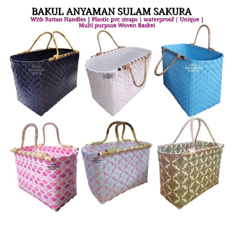 PRE BAKUL ANYAMAN SULAM SAKURA (M, L, XL & XXL) SIZE PRE ORDER HANDLES RATTAN ROTAN #RAGA ...