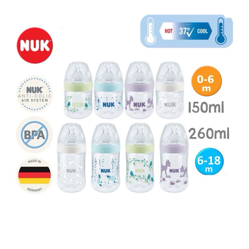 NUK Simply Nature SENSE Natural Baby Feeding Milk Bottle{ Temperature Control )150ml /260ml ...