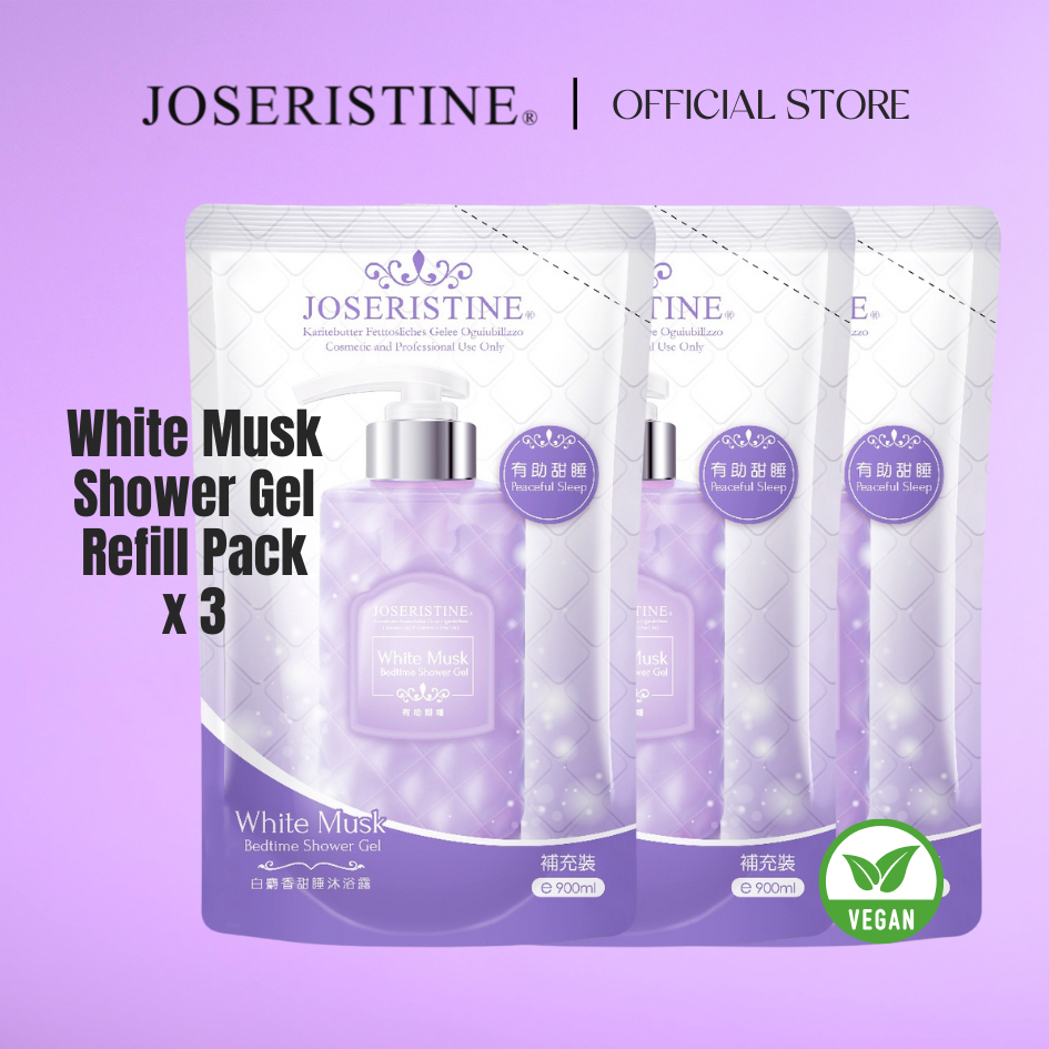 Joseristine White Musk Bedtime Shower Gel 3 x Refill Pack 900ml / Vegan ...