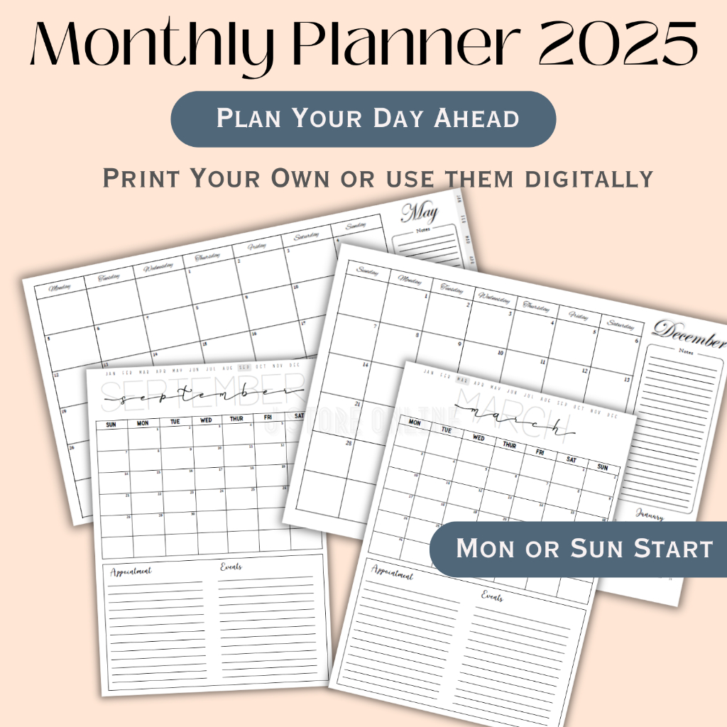 PDF 2025 Monthly Dated Calendar | hyperlink | Printable | Digital ...