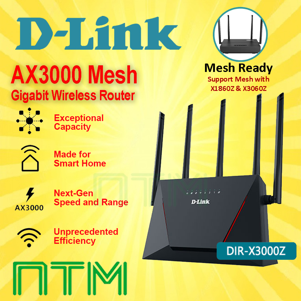 D-Link DIR-X3000Z AX3000 High Gain Antennas Mesh Wireless WiFi 6 Router | Mesh TM Unifi Maxis ...