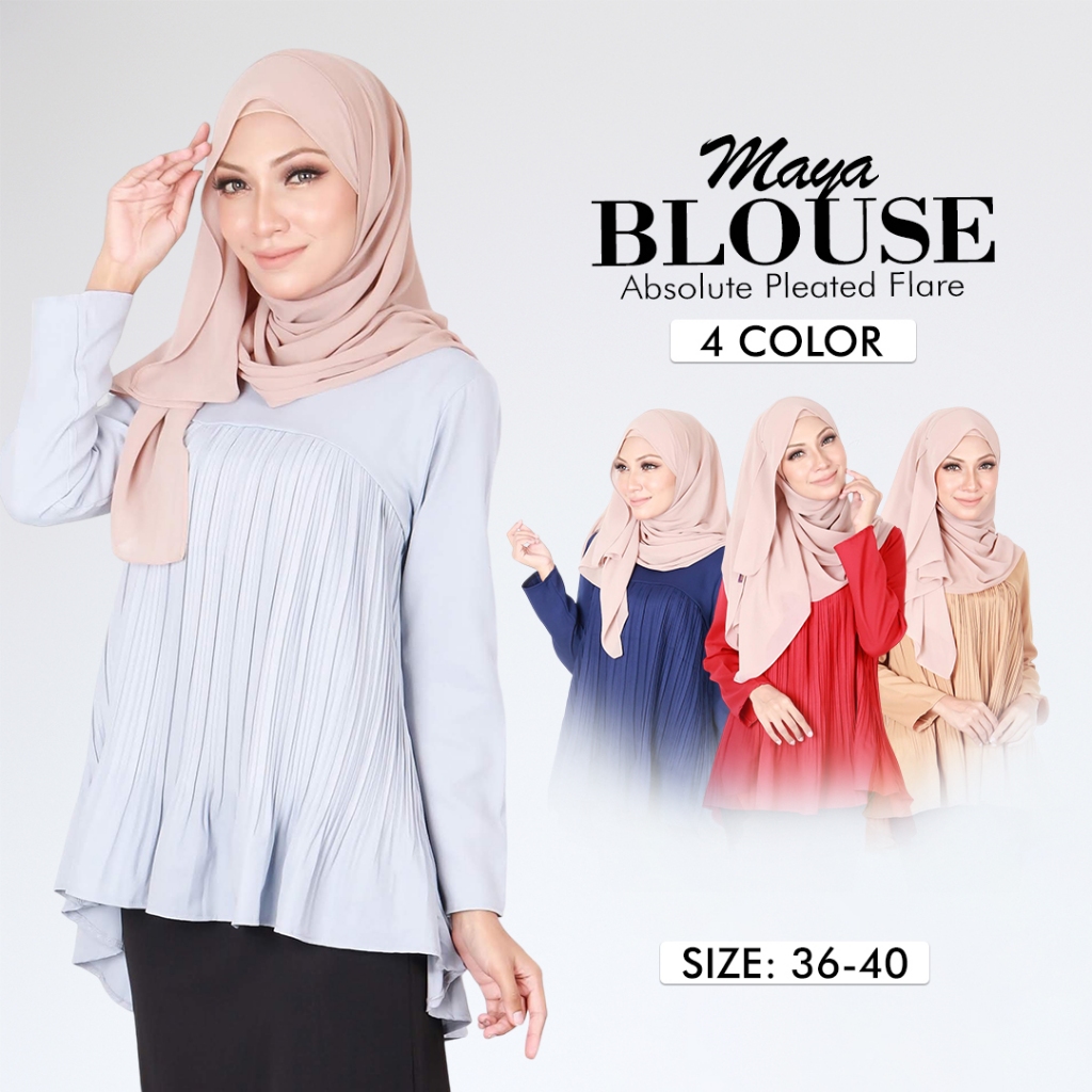 KM Maya Absolute Pleated Flare Muslimah Blouse [B19567] | Shopee Malaysia