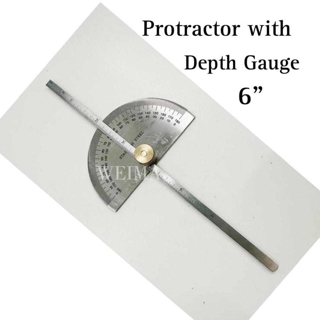 STAINLESS STEEL PROTRACTOR WITH DEPTH GAUGE / ALAT PENGUKUR SUDUT 6 ...