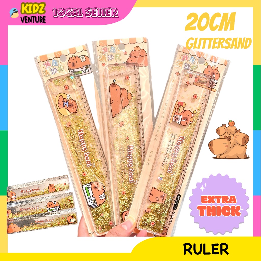 (READY STOCK)Capybara Ruler 20cm Glitter Sand Children Stationery Kid ...