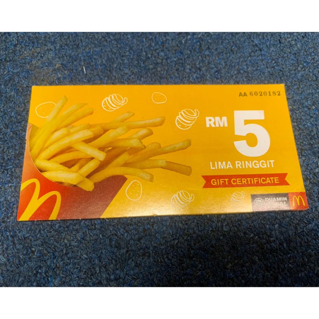 Kupon Mekdi McDonal Voucher RM5 Gift Certificate Sebagai Hadiah Kepada ...