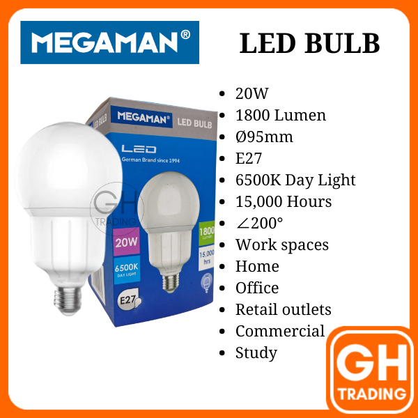Megaman LED Bulb Light Bulb Light Stick Mentol Lampu Stik E27 20W 6500k ...