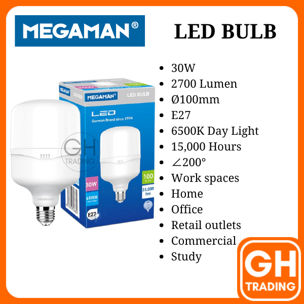 Megaman LED Bulb Light Bulb Light Stick Mentol Lampu Stik E27 30W 6500k ...