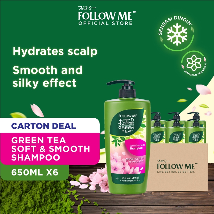 [Bundle of 6] Follow Me Green Tea Shampoo (Soft & Smooth) 650ml ...