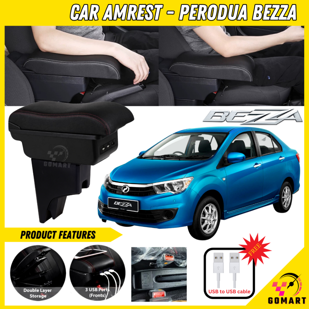 PERODUA BEZZA Car Arm rest Armrest USB Phone Charger Console Box Kotak ...