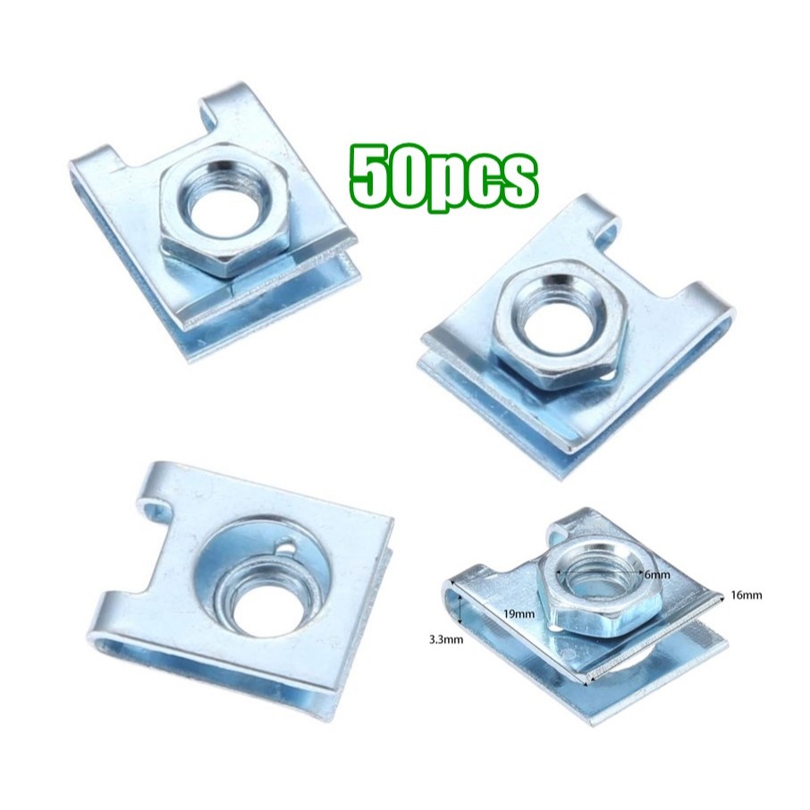 50pcs Car Number Plate Pin M6 Clip 6mm U-Clip U Nut Spring Clip ...
