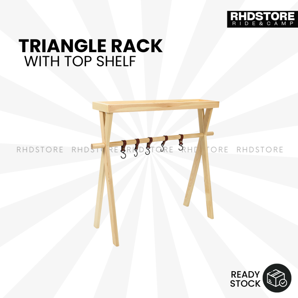 Camping Triangle Rack With Top Shelf Solid Pine Wood Lightweight ...