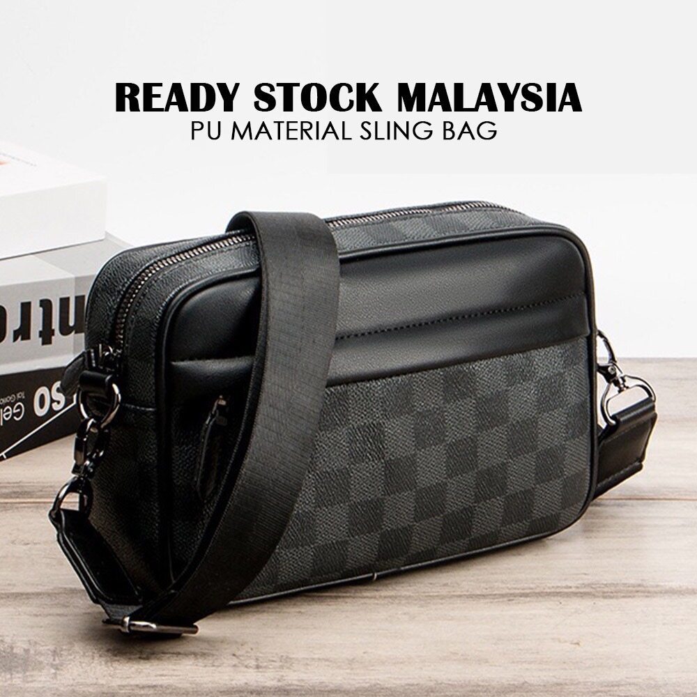 Beg Silang Sling Sandang Lelaki Waterproof Trendy Grid Patchwork PU ...
