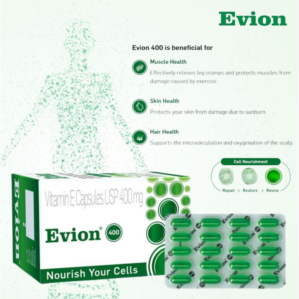 Evion Vitamin E 400mg 20 Capsules ( 1 strip - without box ) | Shopee ...
