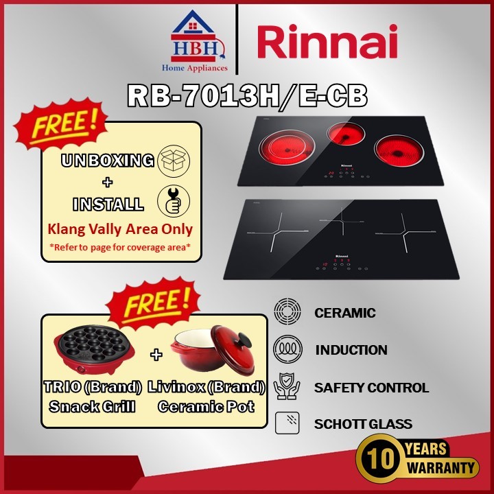 (Free Install) Rinnai | RB-7013H-CB | RB-7012E-CB | 3-zone Electric Hob ...