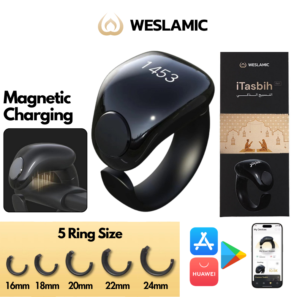 WESLAMIC Smart Tasbih Ring OLED Display Apps Bluetooth Rechargeable ...