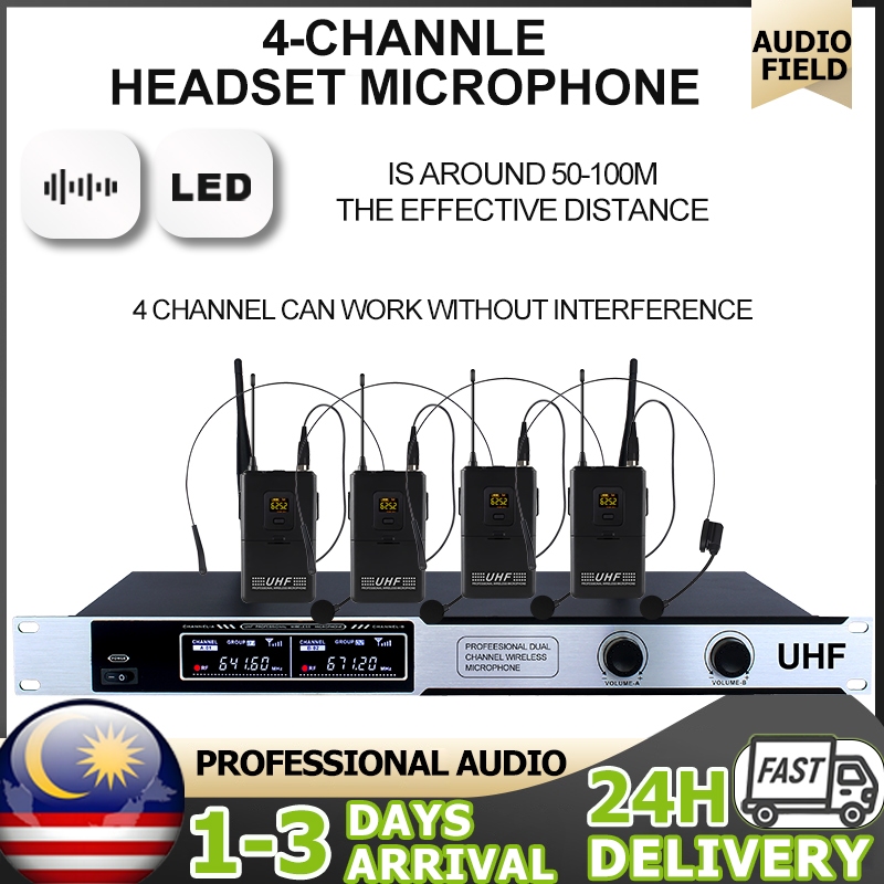 UHF 2 Channel Wireless Headset Microphone System For Speech Karaoke Party Stage Performance ...