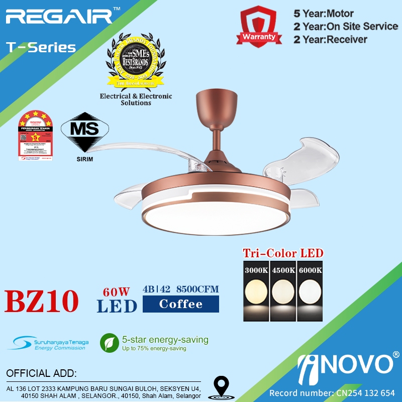 REGAIR BZ10 4 Blade 16 Speed DC Ceiling Fan With Light/Remote (42 ...