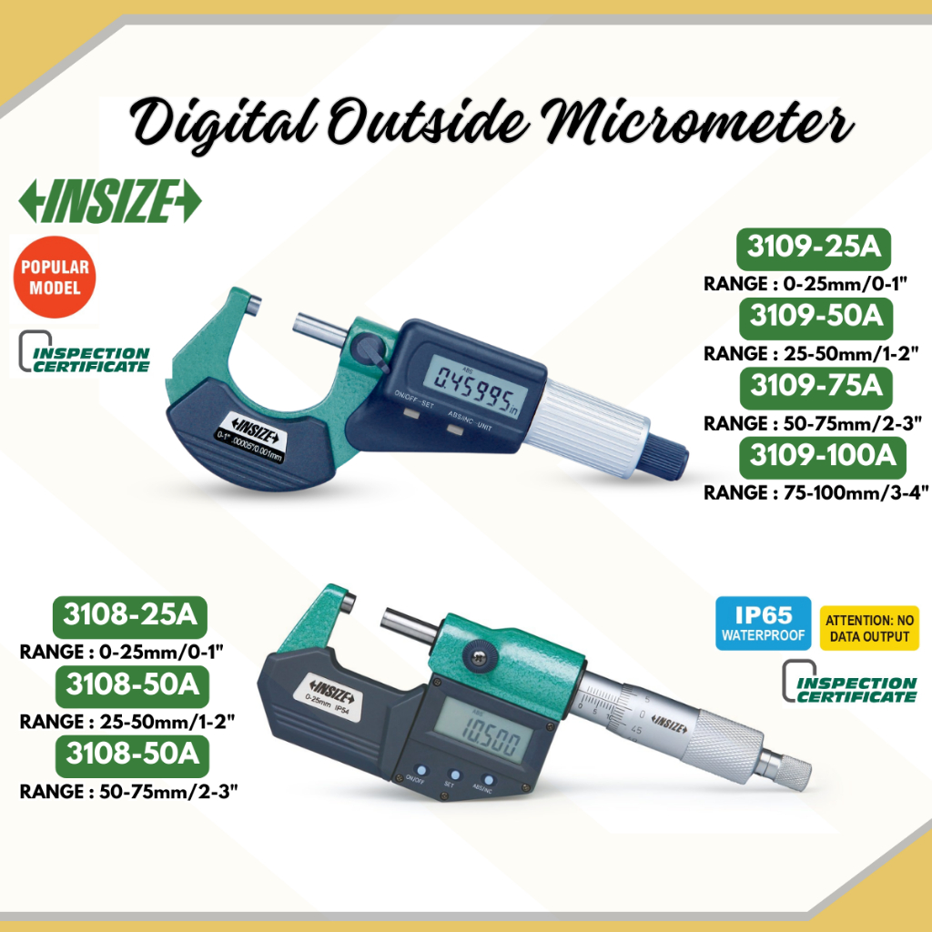 INSIZE Digital Outside Micrometer / Metric IP65 Waterproof (0-25mm/25 ...