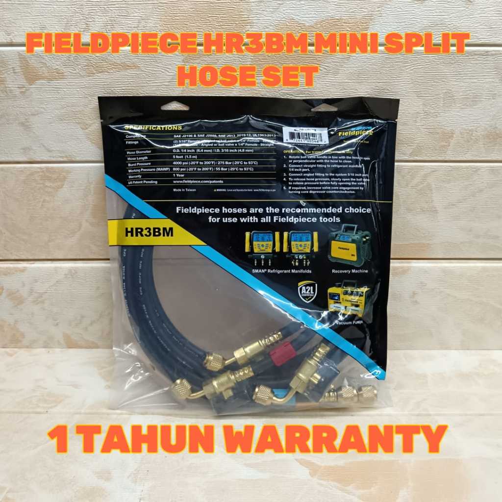FIELDPIECE HR3BM 5/16" & 1/4" set hos injap mini split ball valve hose ...