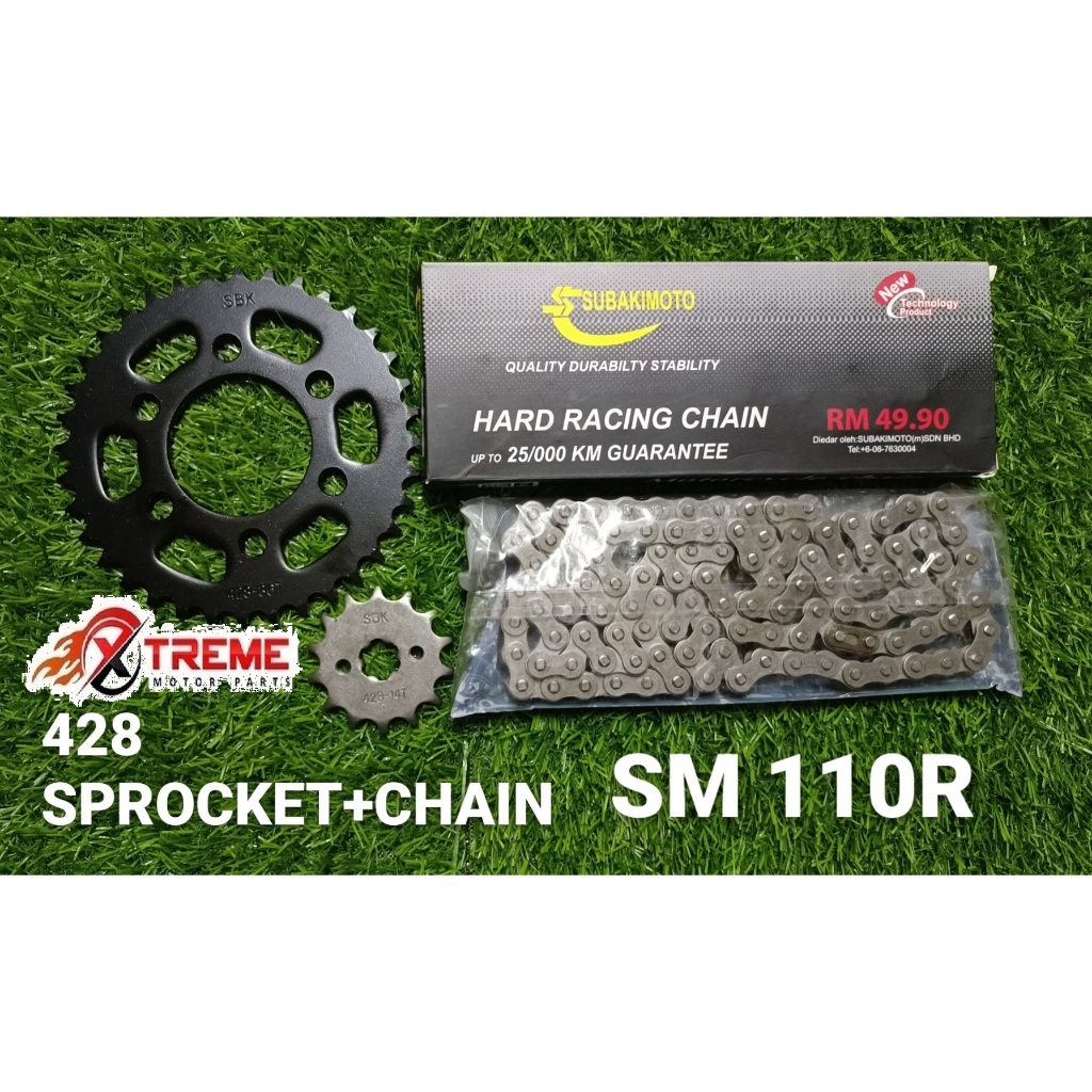 🔥428🔥SM SPORT 110 R SUBAKI SBK RACING CHAIN + FRONT & REAR SPROCKET SET ...