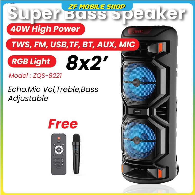 (READY STOCK)ZQS8221 40W High Power Bass Sound System Portable Wireless Bluetooth Karaoke ...