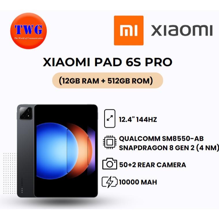 Xiaomi Pad 6S Pro 12GB Ram + 512GB Rom. Qualcomm SM8550-AB Snapdragon 8 Gen 2 (4 nm) | Shopee ...
