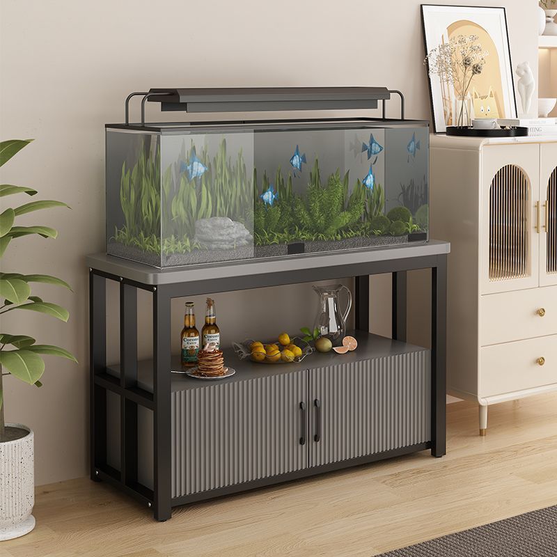 Fish Tank Storage Rack 2 Layer Steel Wood Bottom Cabinet Living Room ...