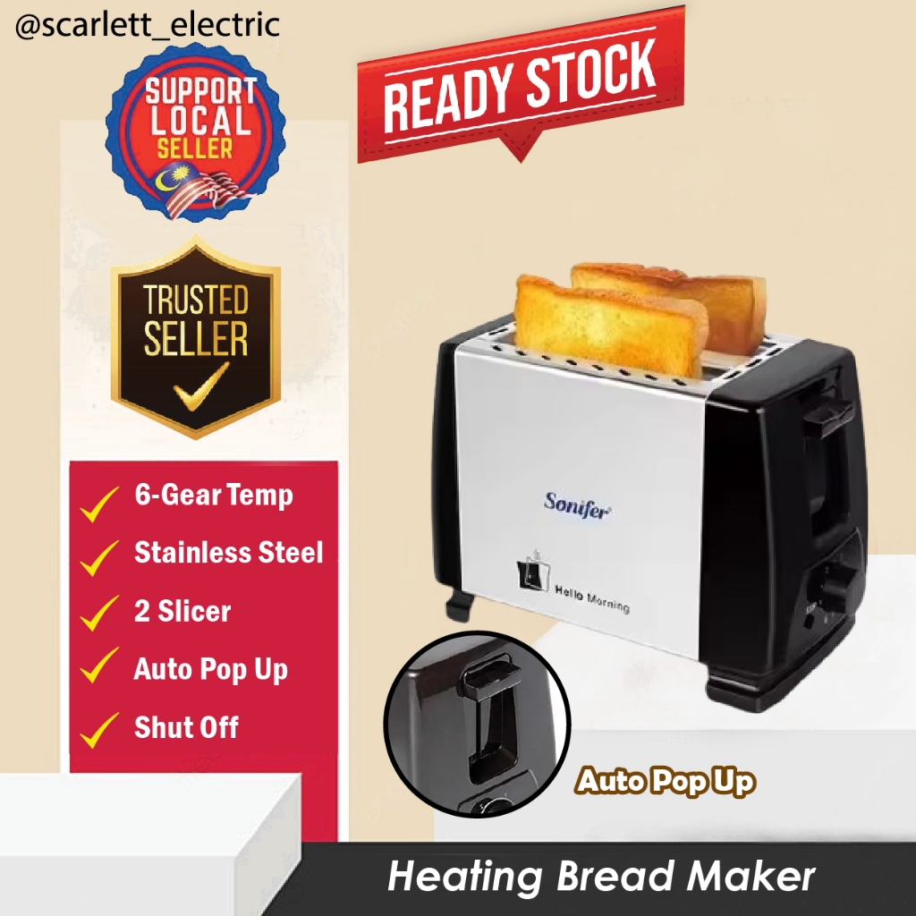 SONIFER SF-6007 Toaster Automatic Pop Up 2 Slices Fast Heating Bread ...