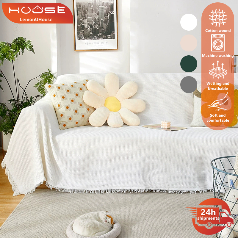 LemonUHouse Kain Sofa Putih – Penutup Sofa Minimalis Cotton Linen untuk Sofa 1/2/3 Tempat Duduk ...