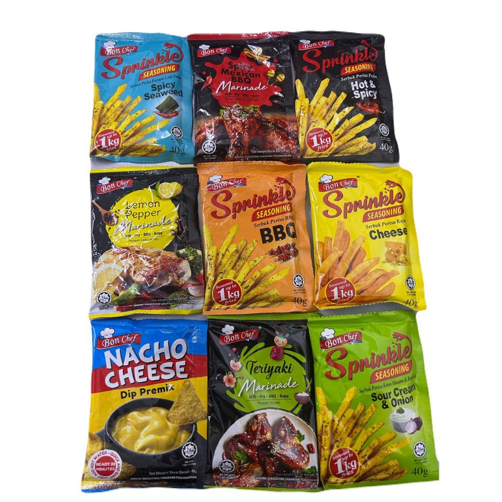 BON CHEF Sprinkle Seasoning 40gm ( Cheese, Bbq, Hot & spicy, Teriyaki ...